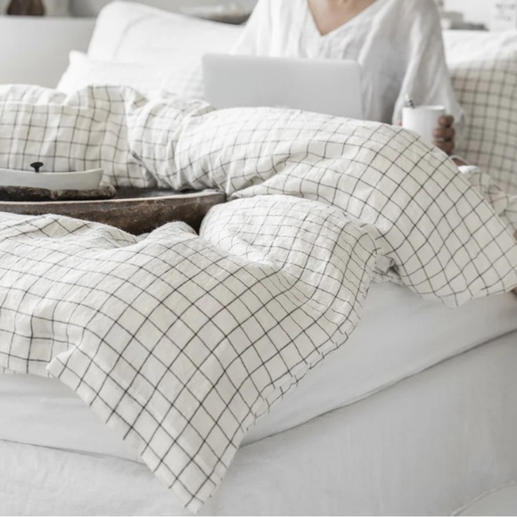 Magic Linen | Bedding | Magic Linen 0 Flax Linen Charcoal Grid Duvet ...